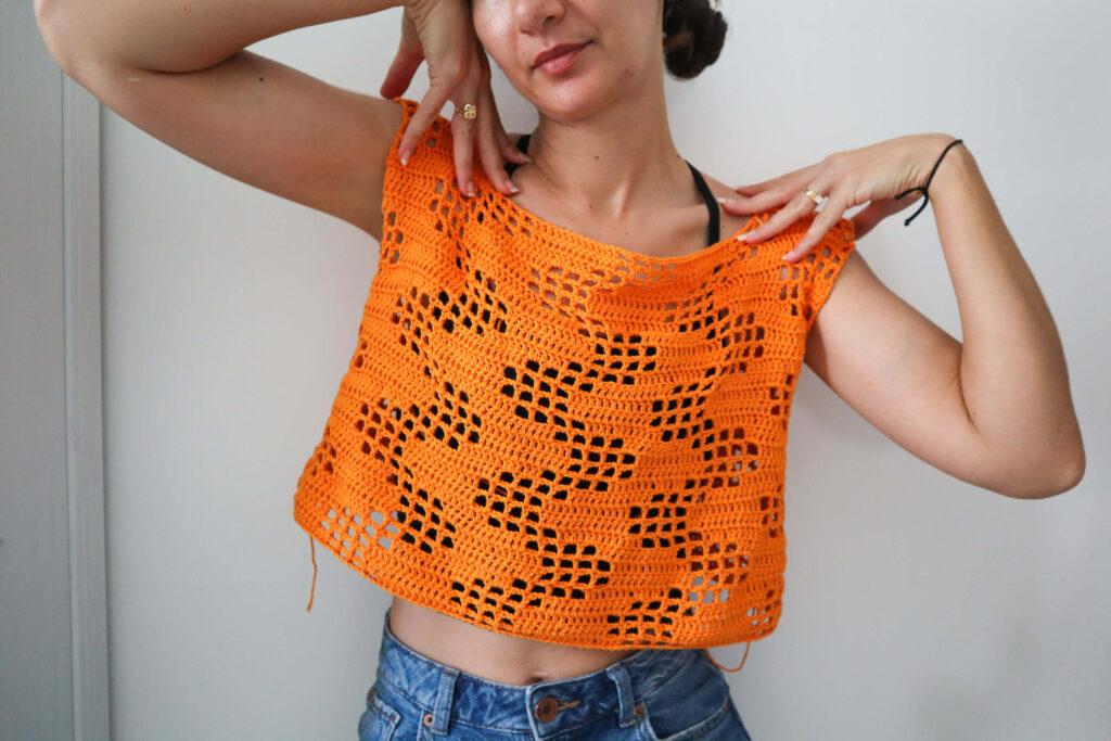 Dangerously Cheesy Top – Filet Crochet Pattern – The Snugglery